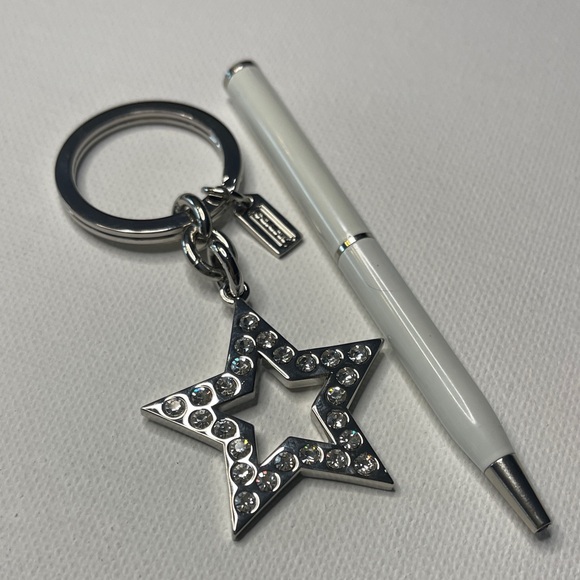 Coach | Accessories | Coach Silver Rhinestone Star Keychain With White ...